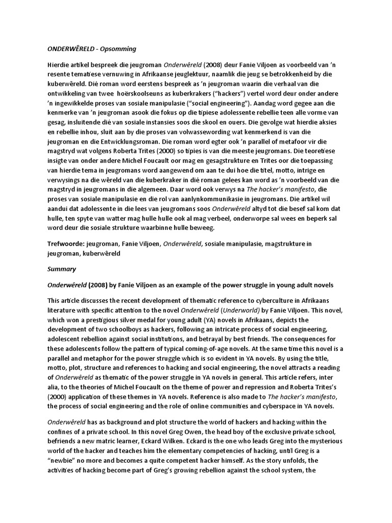 Onderwereld - OPSOMMING | PDF