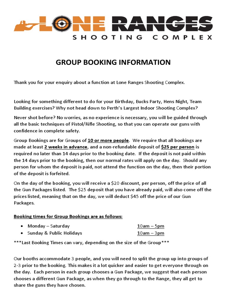 Group Booking Information | PDF | Identity Document | Ballistics