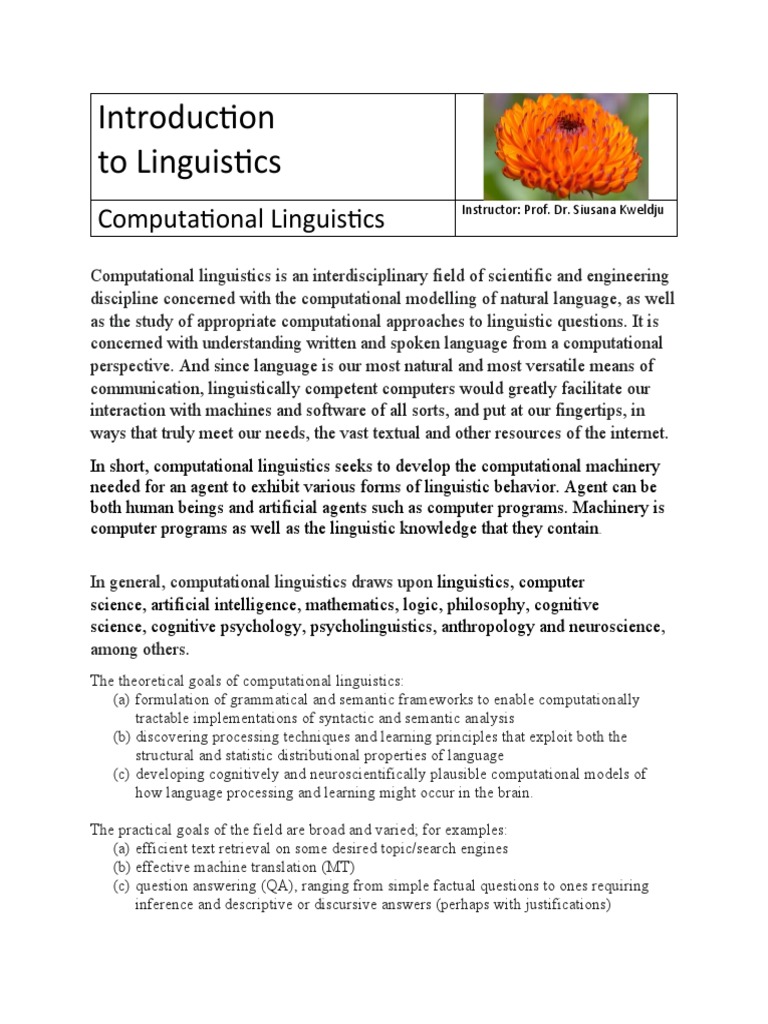 Computational Linguistics Pdf Linguistics Artificial Intelligence
