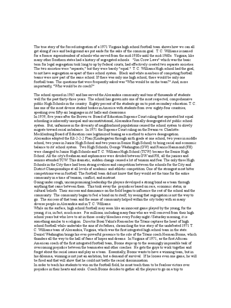 Remember The Titans | PDF | Racial Segregation In The United States ...