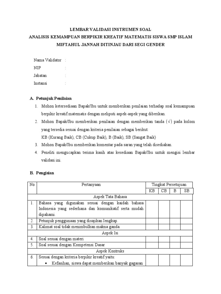 Lembar Validasi Instrumen Soal | PDF | Karier & Perkembangan