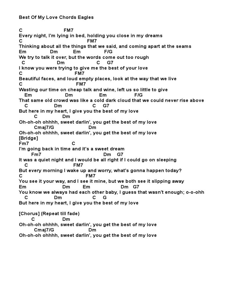 Best of My Love Chords and Lyrics | PDF | Art | Poetry