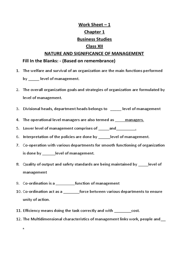 Work Sheet 1 MCQ BST 1 Objective Type Questions Class 12 Chapter1 | PDF