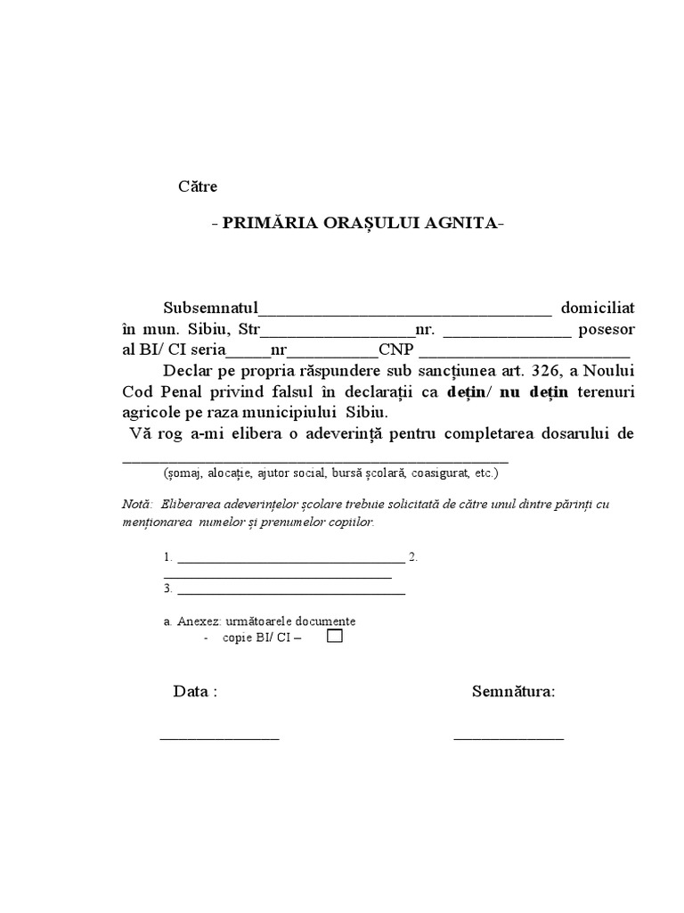 Model Cerere Adeverinta Simpla | PDF