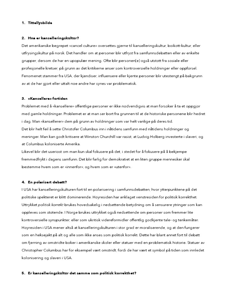 22kanselleringskultur22 Presentasjon Tekst PDF | PDF