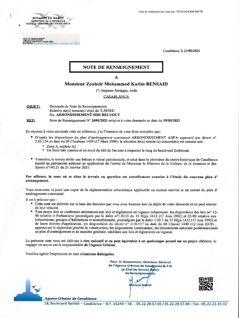 Note de Renseignement - 0001 PDF | PDF