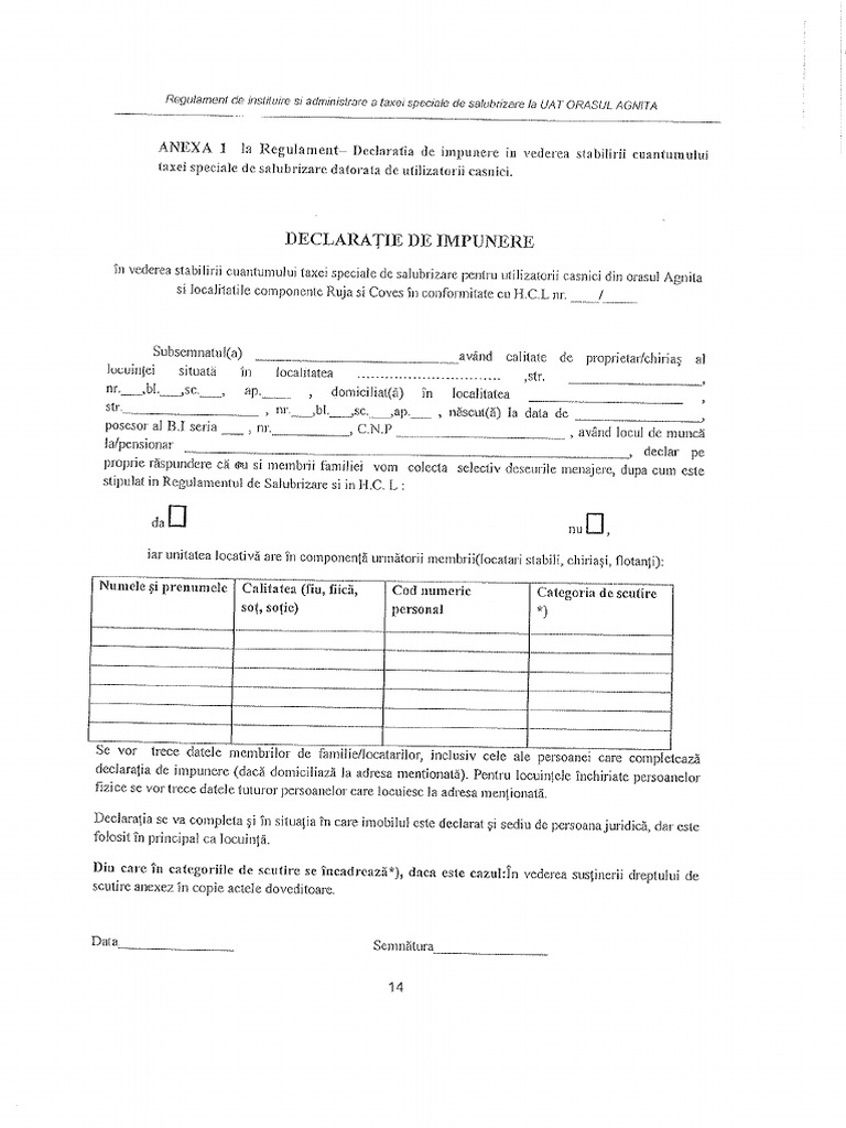 Declaratie de Impunere Salubritate PF | PDF