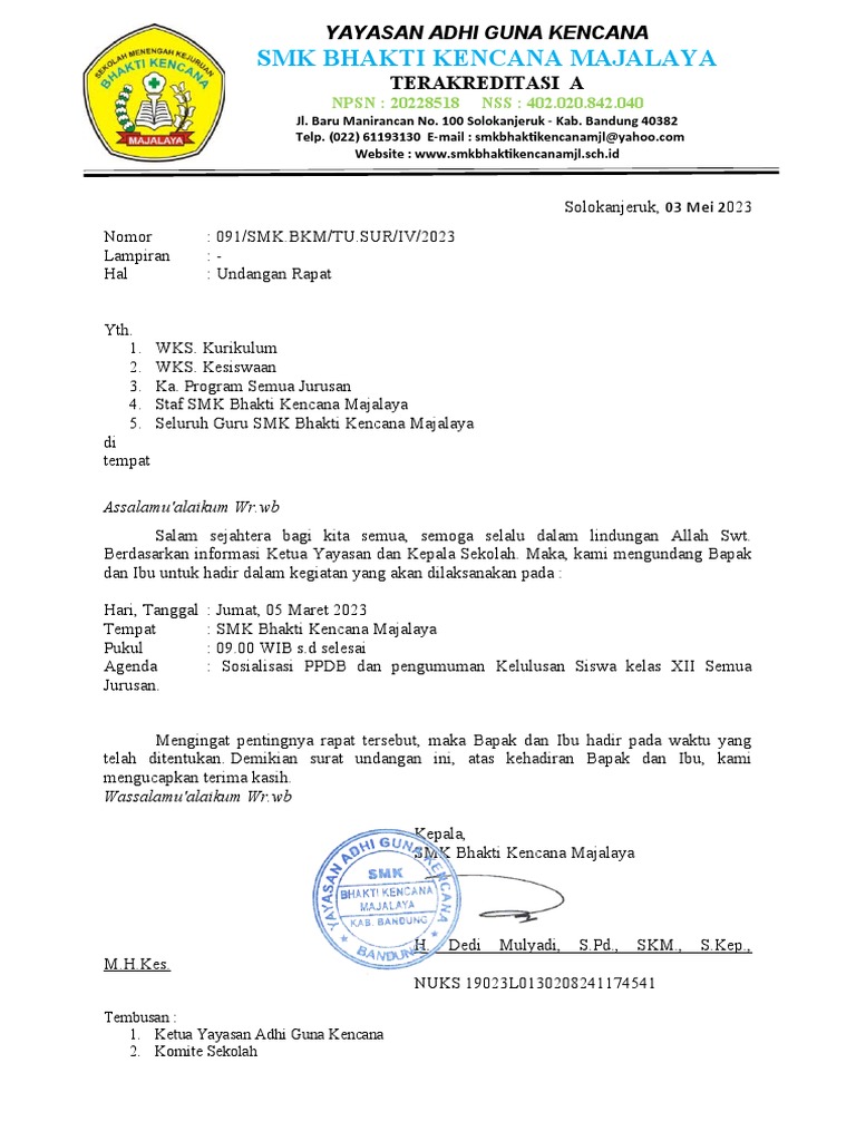 Surat Pemberitahuan Rapat | PDF