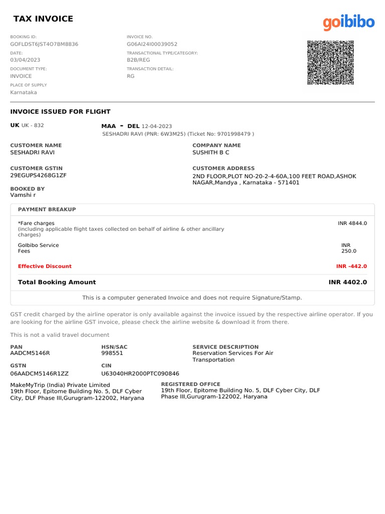 Gofldst6jst4o7bm8836 Booking Invoice | PDF | Invoice | Economies