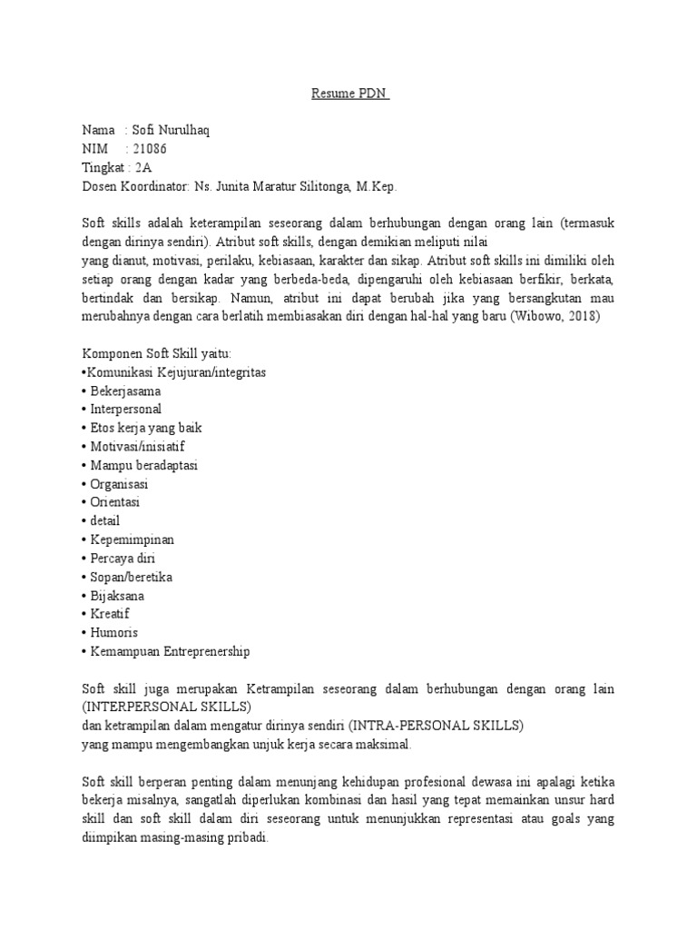Resume PDN Soft Skill - Sofi | PDF