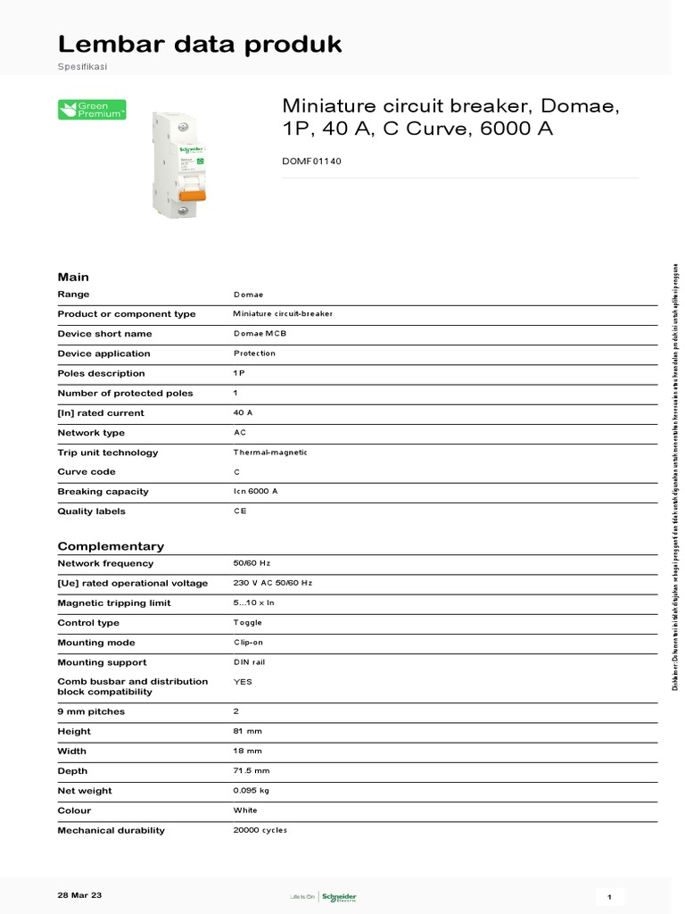 07 Domae MCB - DOMF01140 PDF | PDF | Electronics | Electrical Components