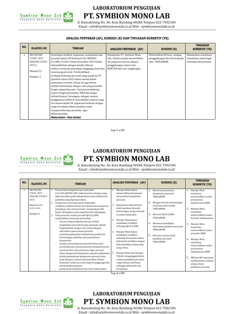 Audit Kepatuhan PT Symbion Mono Lab | PDF