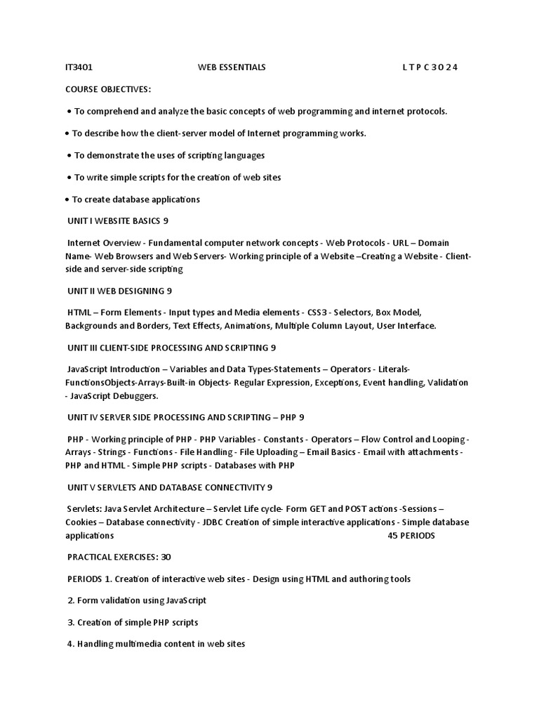It3401 Web Essentials Syllablus | PDF | World Wide Web | Internet & Web