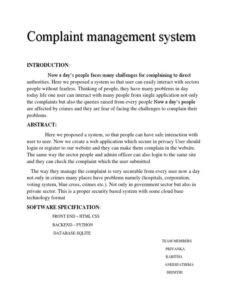 Complaint Management System | PDF