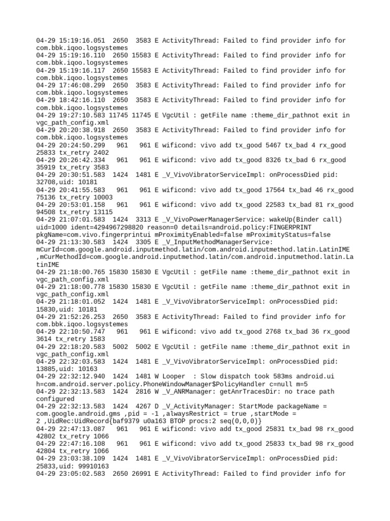 Vivo Device Log File with ActivityThread Errors | PDF | Computing | Computer Engineering