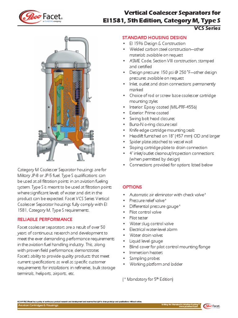 FACET PECO Model Vcs Cat M Type S Military Water Separator TDS | PDF ...