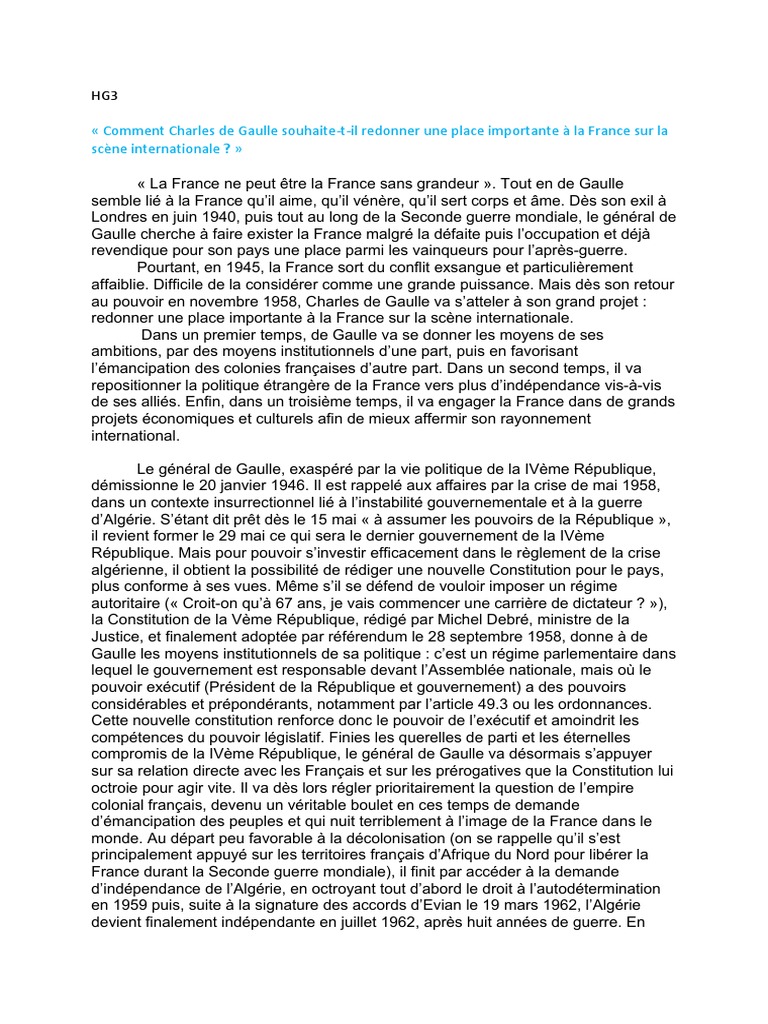 Devoir 3 Terminale Cned Histoire Géo | PDF | Charles de Gaulle | France