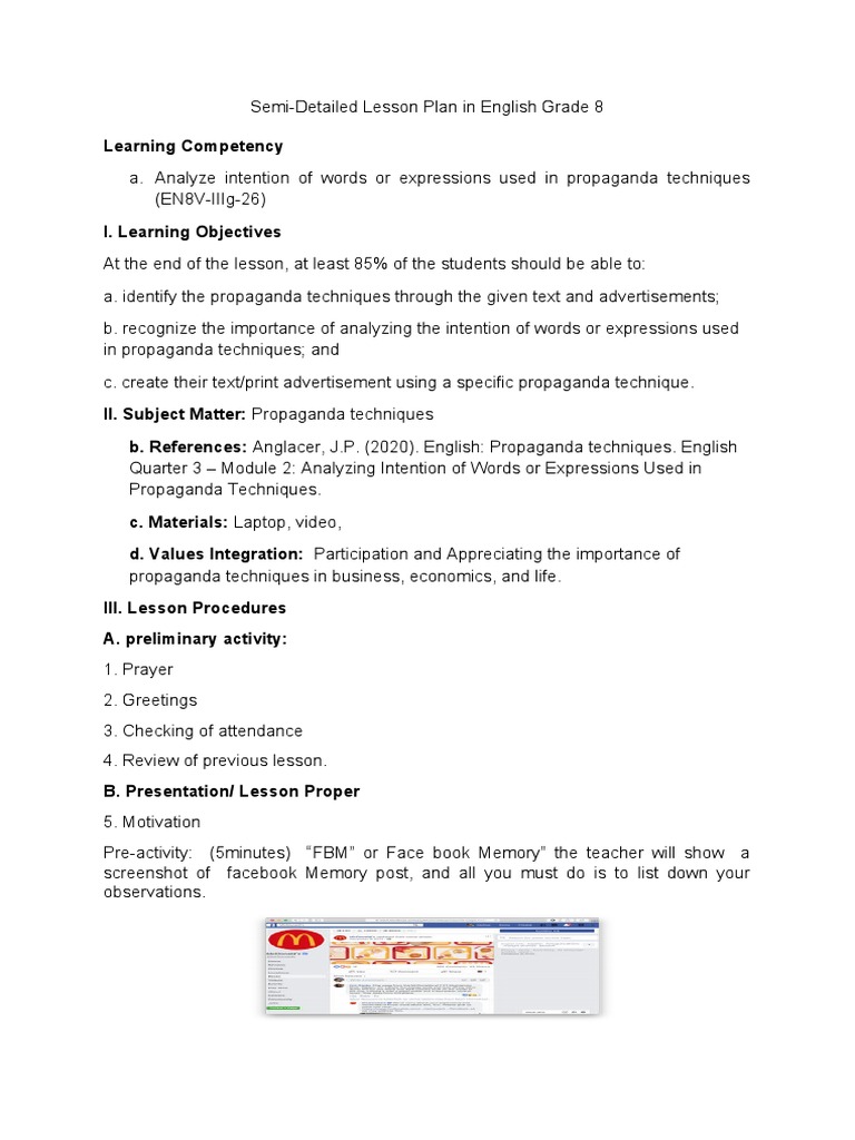Semi Detailed LP in English Week 2 Module 2 | PDF
