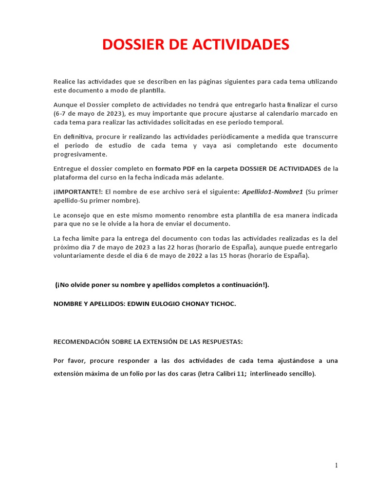 Dossier de Actividades | PDF | Perfil del delincuente | Desorden hiperactivo y deficit de atencion