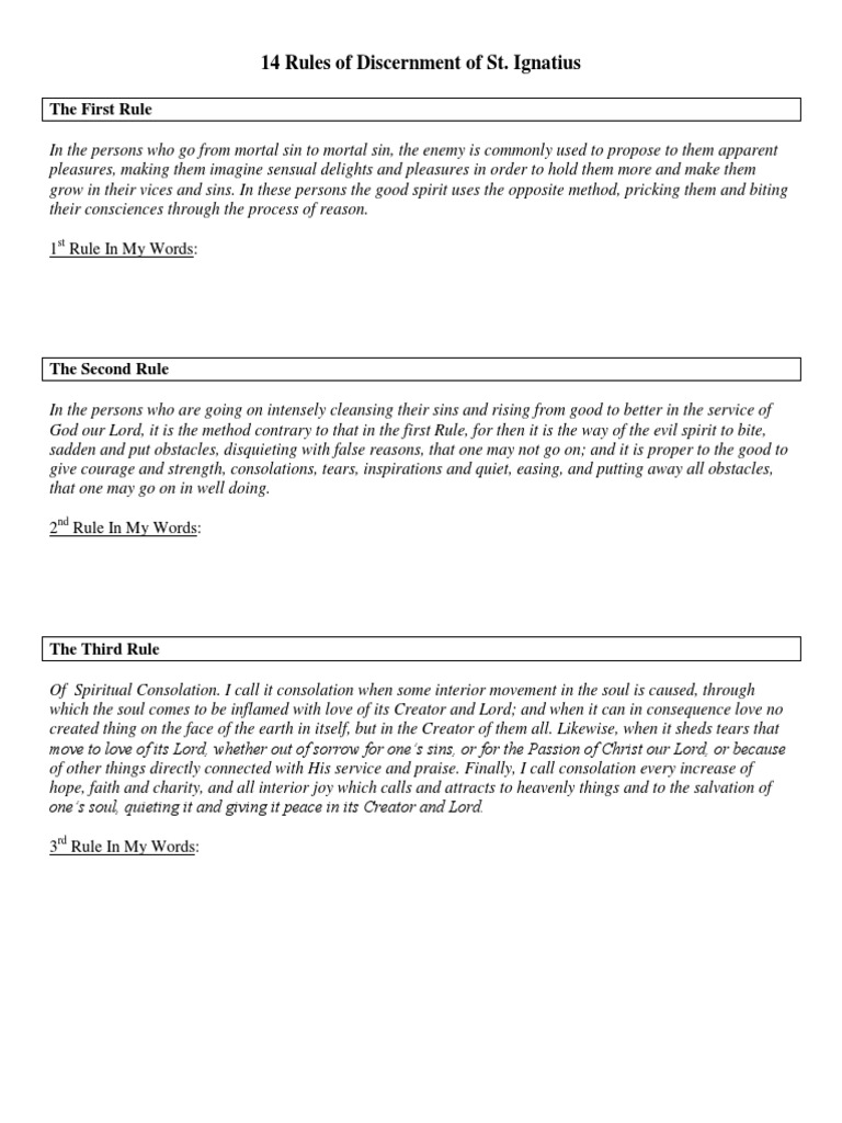 0-st. Ignatius 14 Rules of Discernment PDF | PDF | Religious Belief And ...