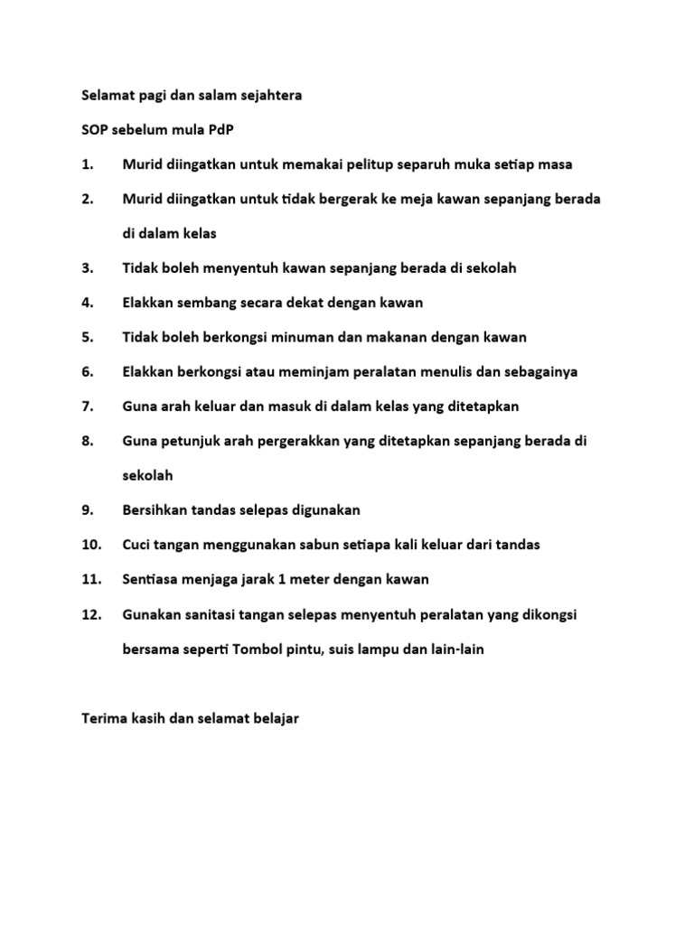 SOP Sebelum Belajar (BM-ENG) | PDF | Karier & Perkembangan | Gaya Hidup