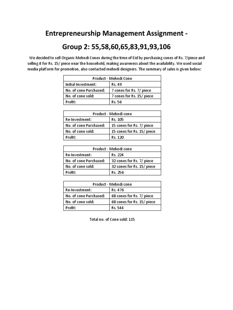 Entrepreneurship Management Assignment - Group 2 | PDF