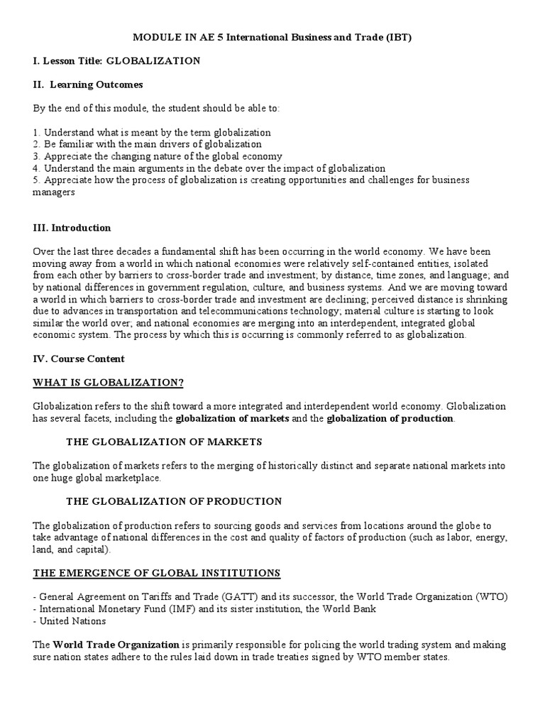 Ibt - Chapter 1 | PDF | Globalization | International Monetary Fund