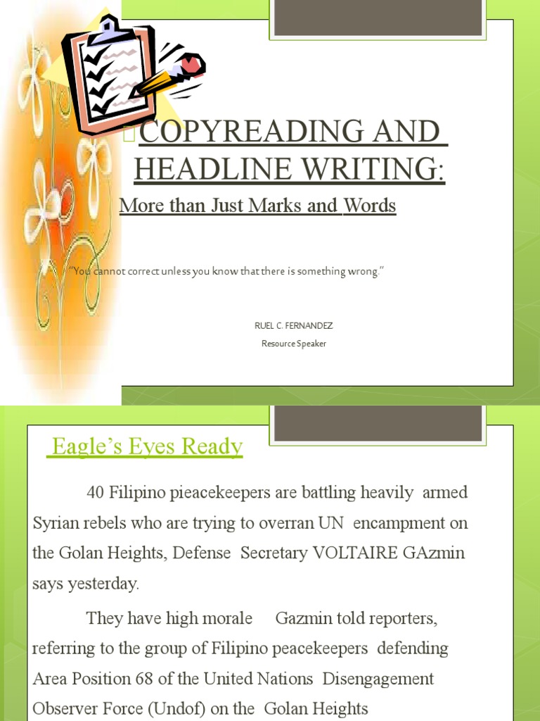 Copyreading and Headline Writing Guide | PDF | Copy Editing | News