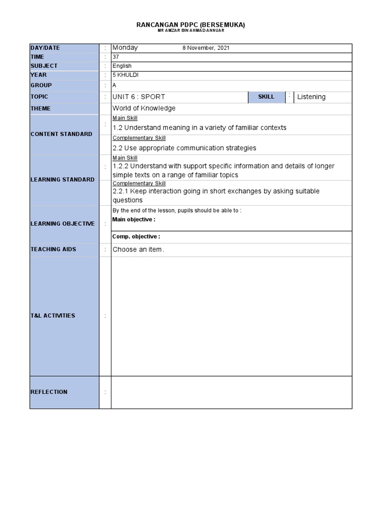 Format RPH | PDF | Learning | Communication