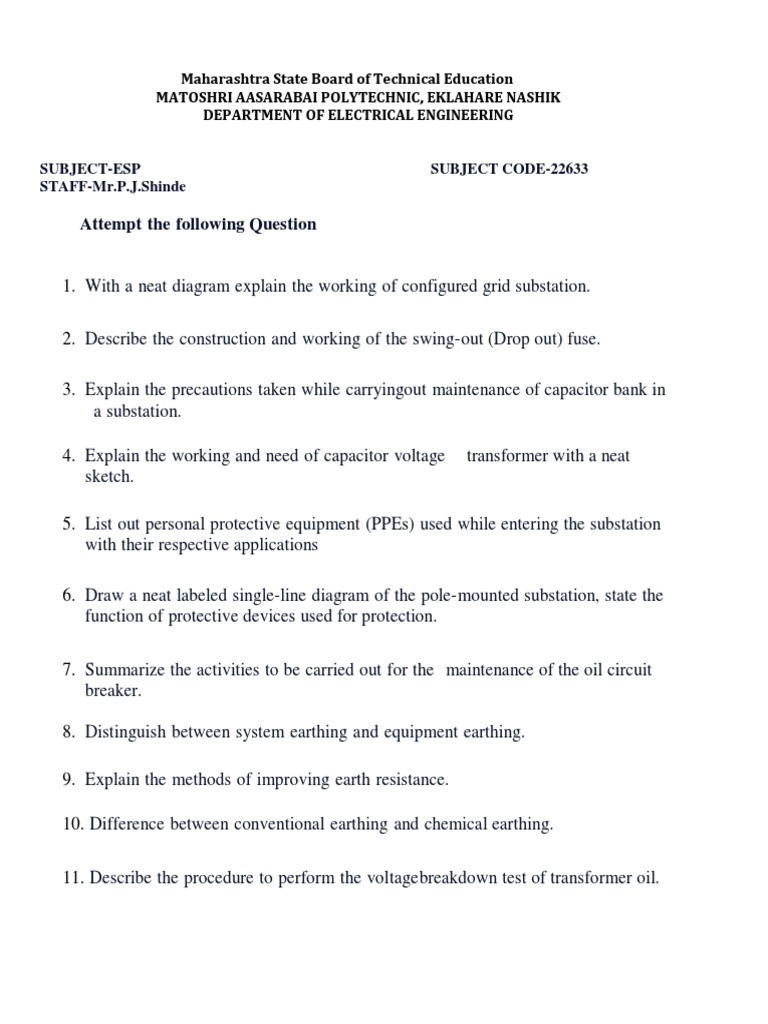 Working and Maintenance of Electrical Substations | PDF | Electrical Substation | Fuse (Electrical)