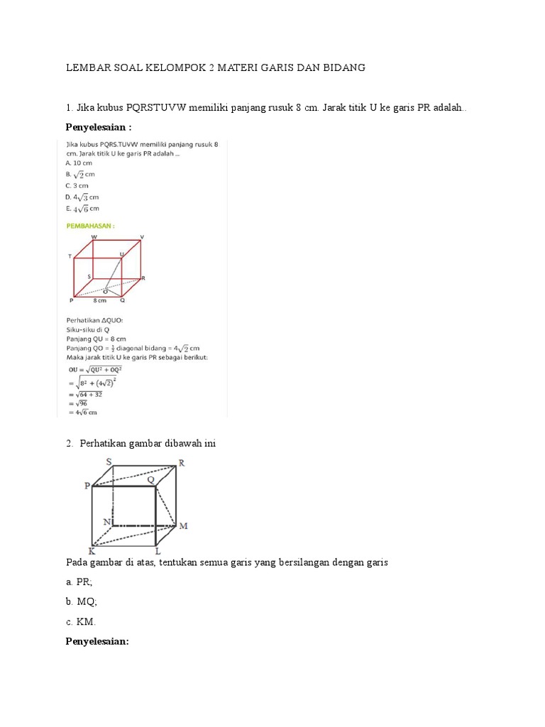 Soal Dan Jawaban Kel 2 Garis Dan Bidang | PDF
