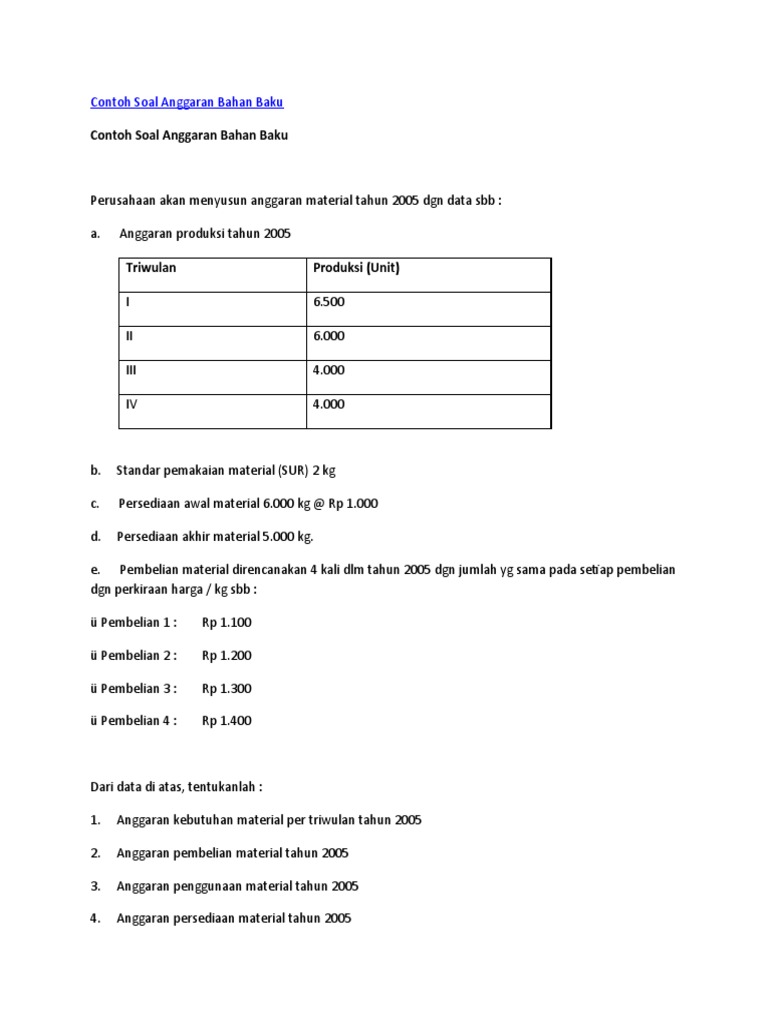 Materi 6 Contoh Soal Anggaran Bahan Baku | PDF | Sains & Matematika