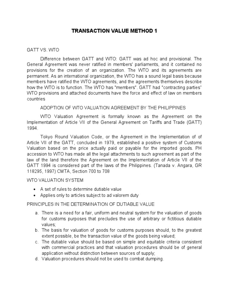 Tariff3 Transaction Value Method 1 | PDF