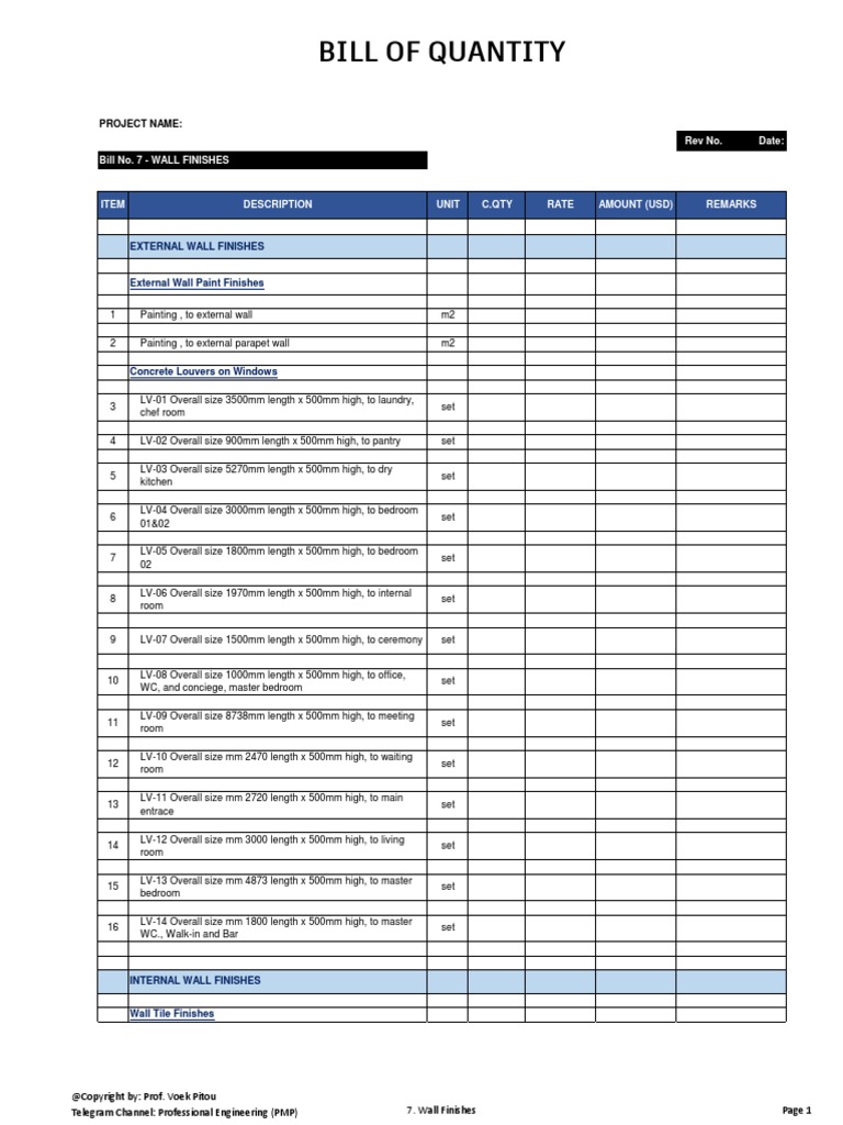 BOQ - Finishing - Wall FInishes PDF | PDF | Queensland Heritage ...