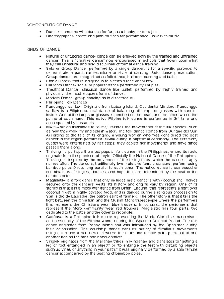 Components of Dance | Download Free PDF | Dances | Performing Arts