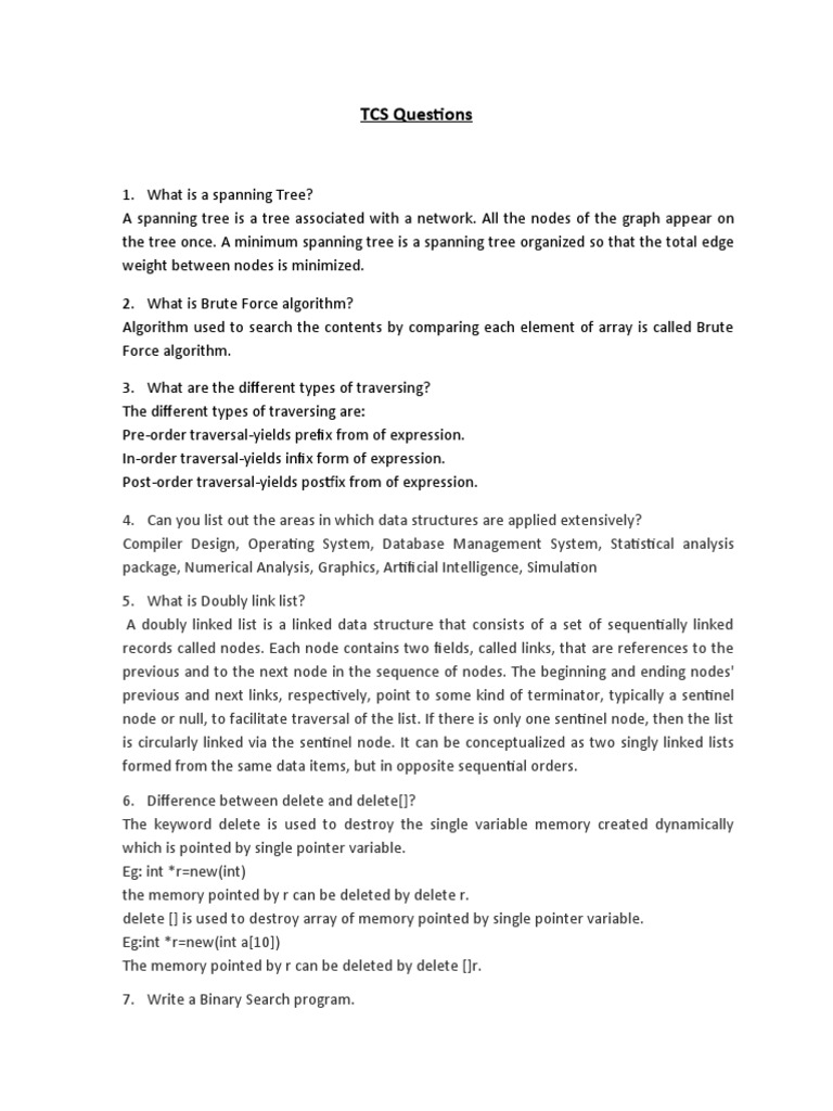 TCS and Infosys | PDF | Pointer (Computer Programming) | Computer ... TCS and Infosys | PDF | Pointer (Computer Programming) | Computer ...