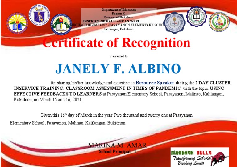 Certificate of Recognition Inset 2021 March | PDF