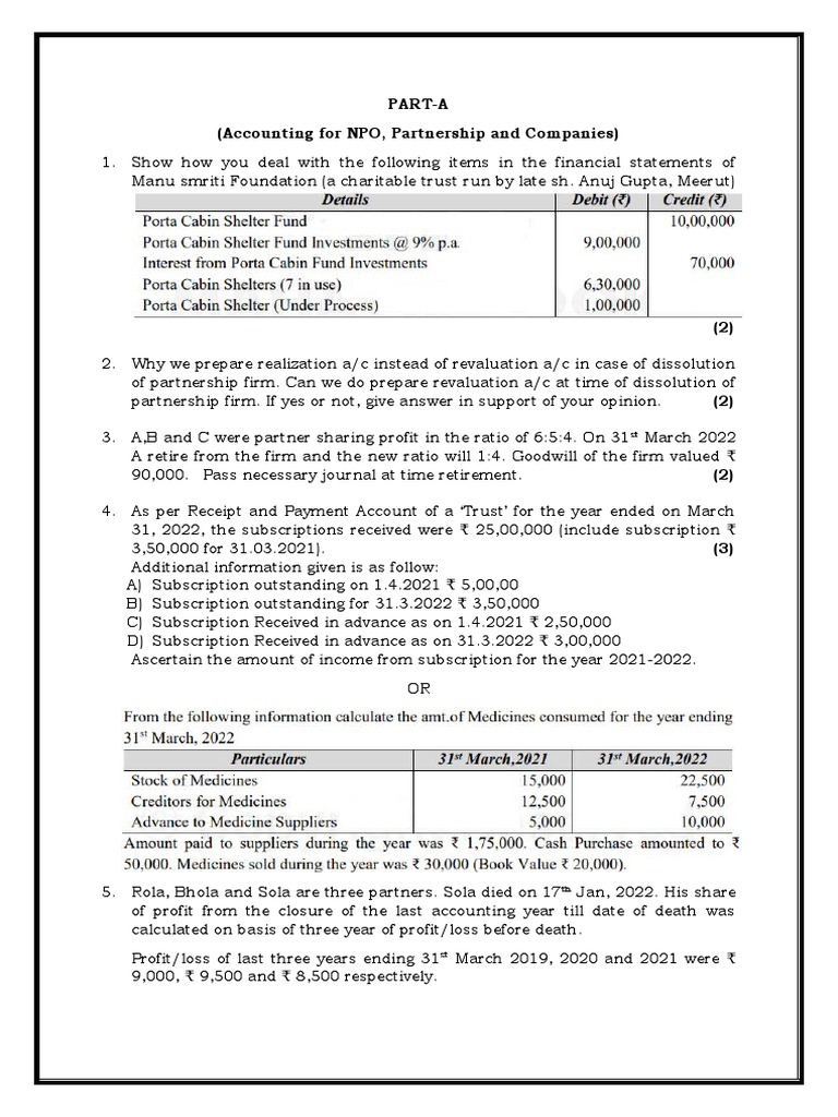 Acc Sample Paper 3 Typed by Dhairya | PDF | Discounting | Balance Sheet