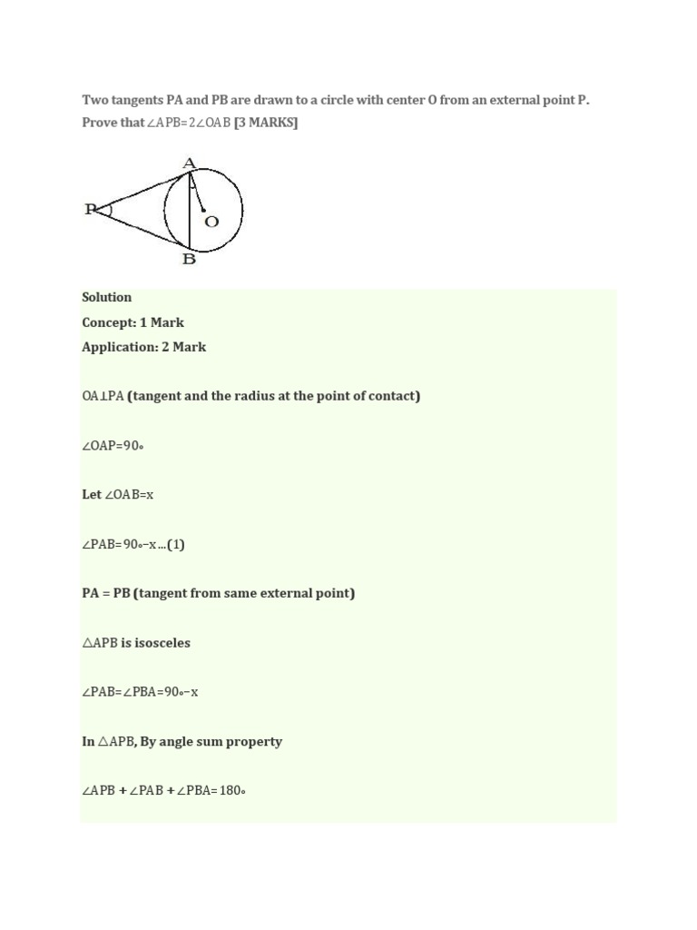 Proof that the Angle Formed Between Two Tangents to a Circle is Twice ...