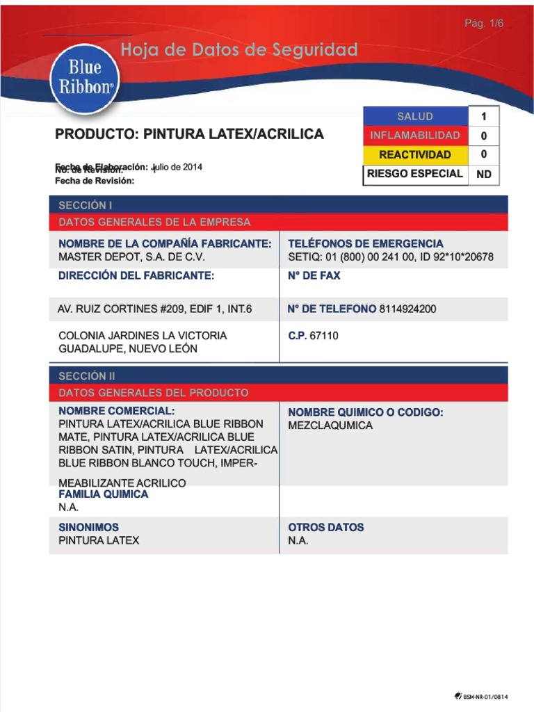 pdf-msds-pintura-latex-acrilica-pdf_compress | PDF | Agua | Química