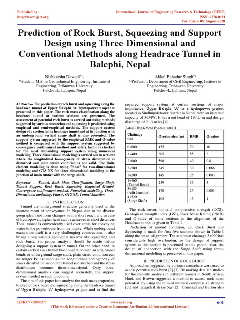 Prediction of Rock Burst, Squeezing and Support Design Using Three-Dimensional and Conventional ...