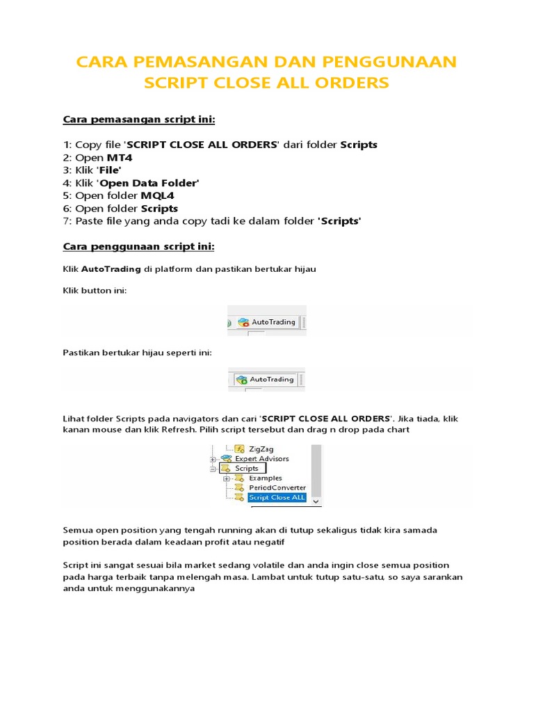 Cara Pemasangan Dan Penggunaan Script Close All Orders | PDF