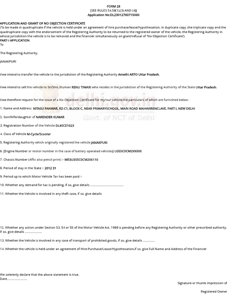 Form 28 PDF | Download Free PDF | Vehicles | Common Law