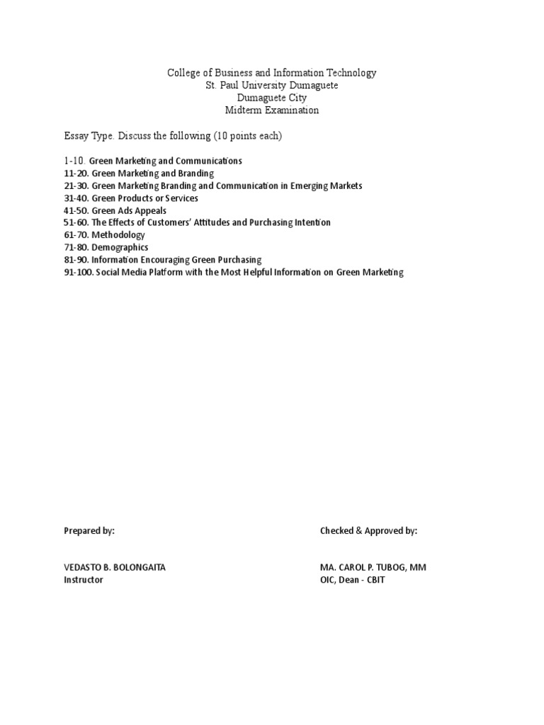 Midterm Examination | PDF Midterm Examination | PDF