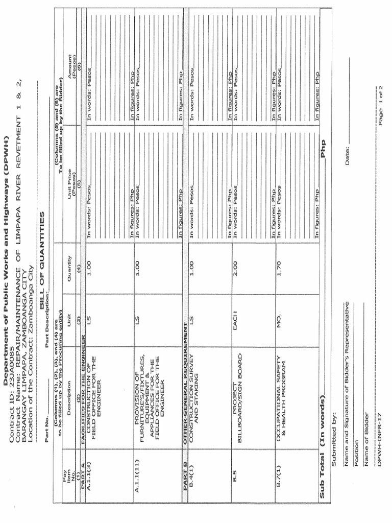 23JA0085-BOQ construction dpwh | PDF