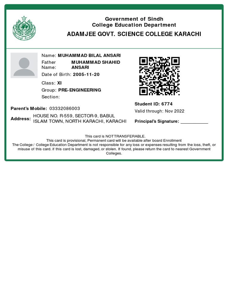 Student Card MUHAMMAD BILAL | PDF
