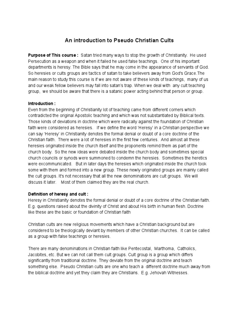 Modern Day Christian Cults | PDF | Jesus | Christian Church