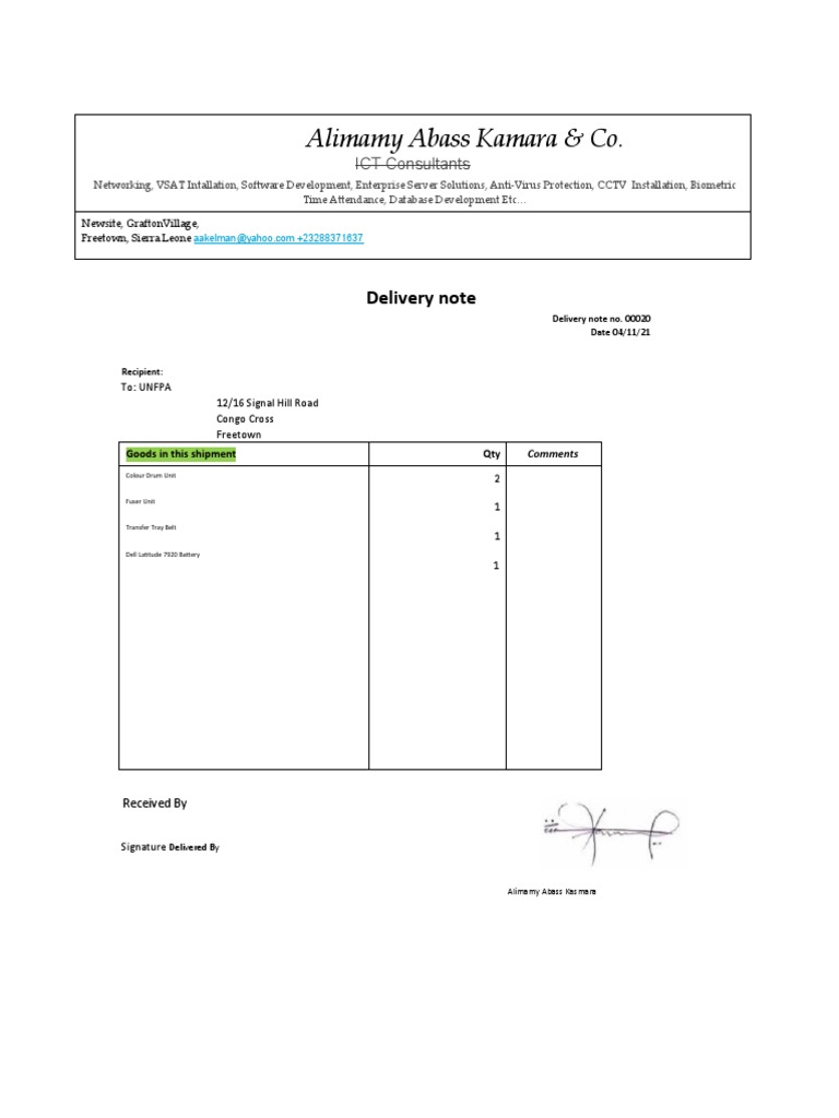 Delivery Note CCTV Cameras | PDF