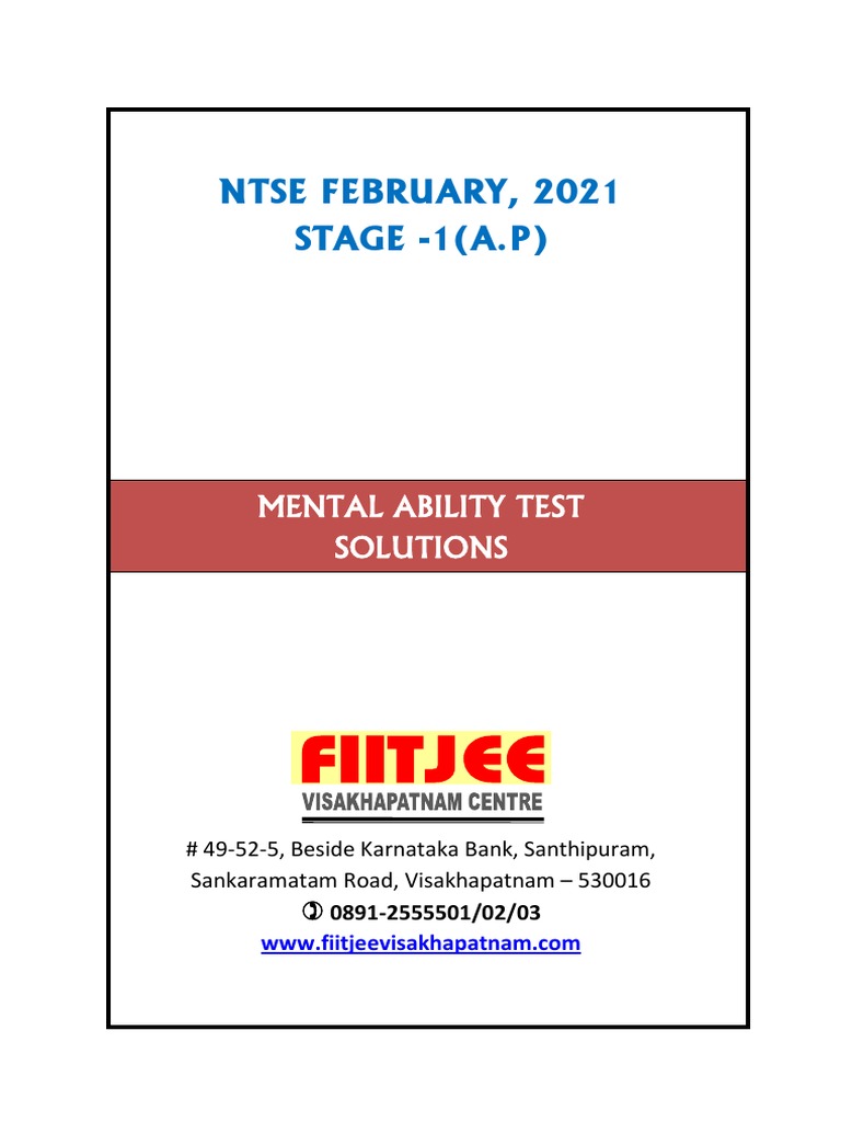 Answer Key - Andhra Pradesh - Ntse - Stage 1 - 2020-21 - Mat | PDF