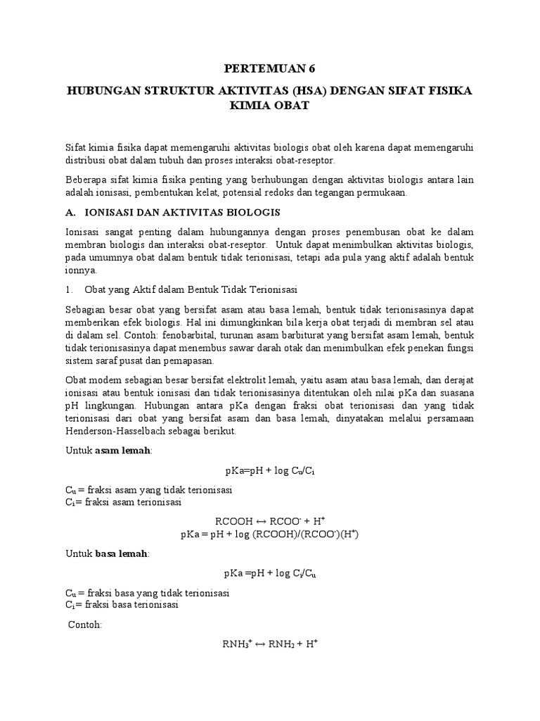 Pertemuan 6 HSA Dengan Sifat Fisik-Kimia Obat | PDF